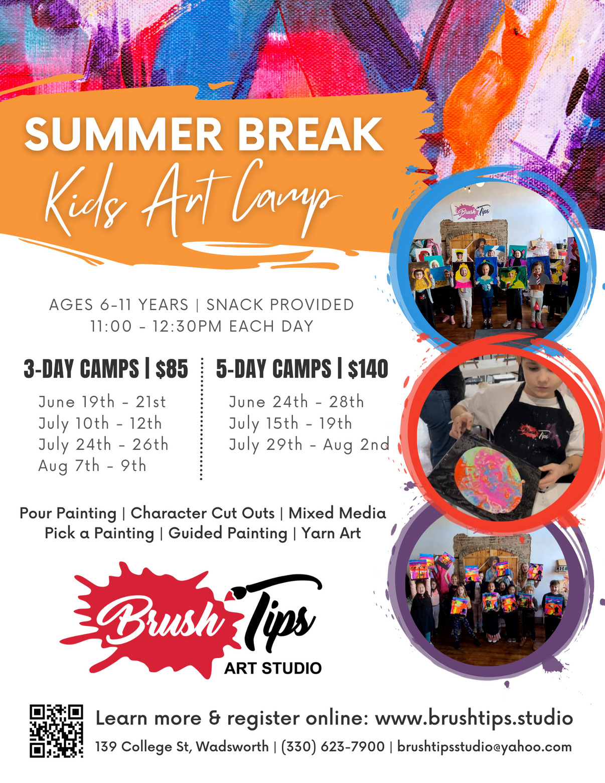 Kids Summer Break Art Camp: 3-Day Camps – Brush Tips Art Studio